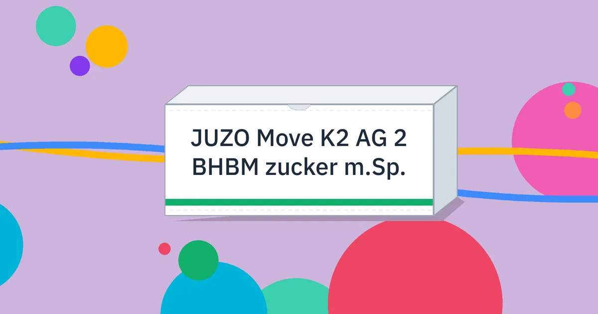 Symbolbild: Packung mit der Aufschrift JUZO Move K2 AG 2 BHBM zucker m.Sp. (PZN 18524531) – Verfügbarkeit und Bezug in Apotheken in Frankfurt am Main
