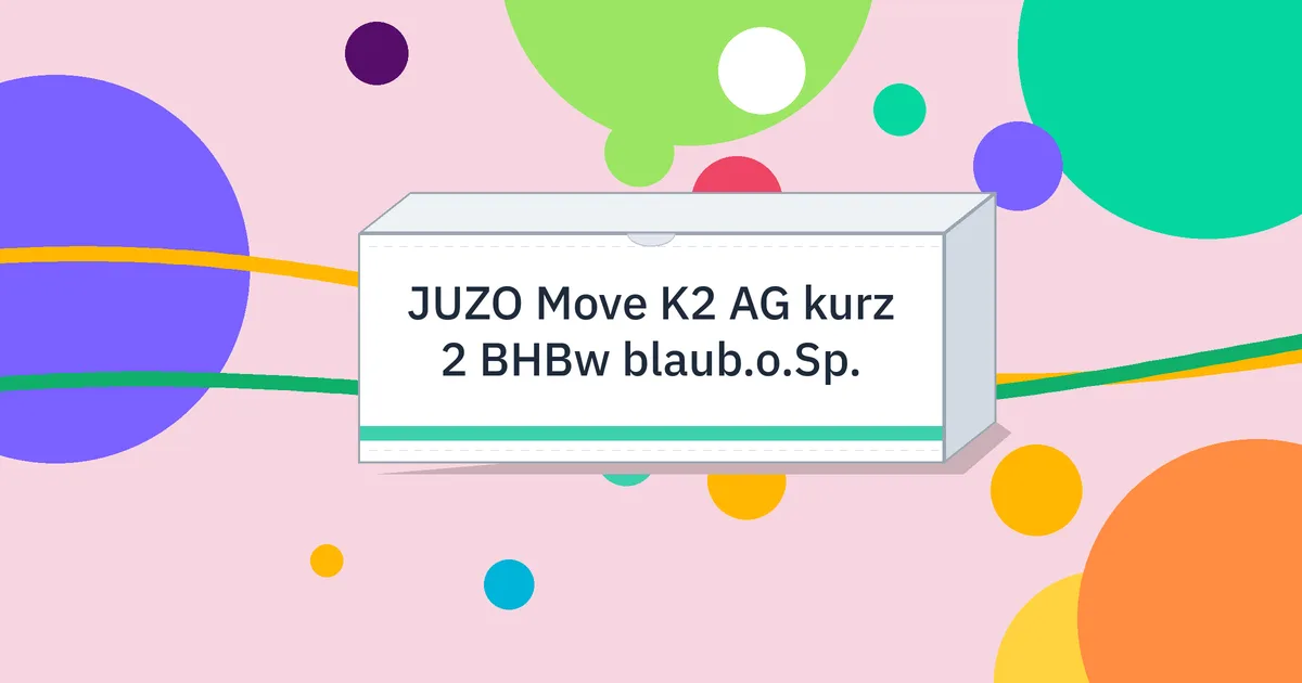 Symbolbild: Packung mit der Aufschrift JUZO Move K2 AG kurz 2 BHBw blaub.o.Sp. (PZN 18561897) – Verfügbarkeit und Bezug in Apotheken in Frankfurt am Main