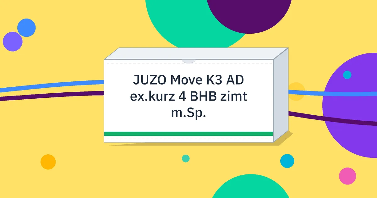 Symbolbild: Packung mit der Aufschrift JUZO Move K3 AD ex.kurz 4 BHB zimt m.Sp. (PZN 18569700) – Verfügbarkeit und Bezug in Apotheken in Frankfurt am Main
