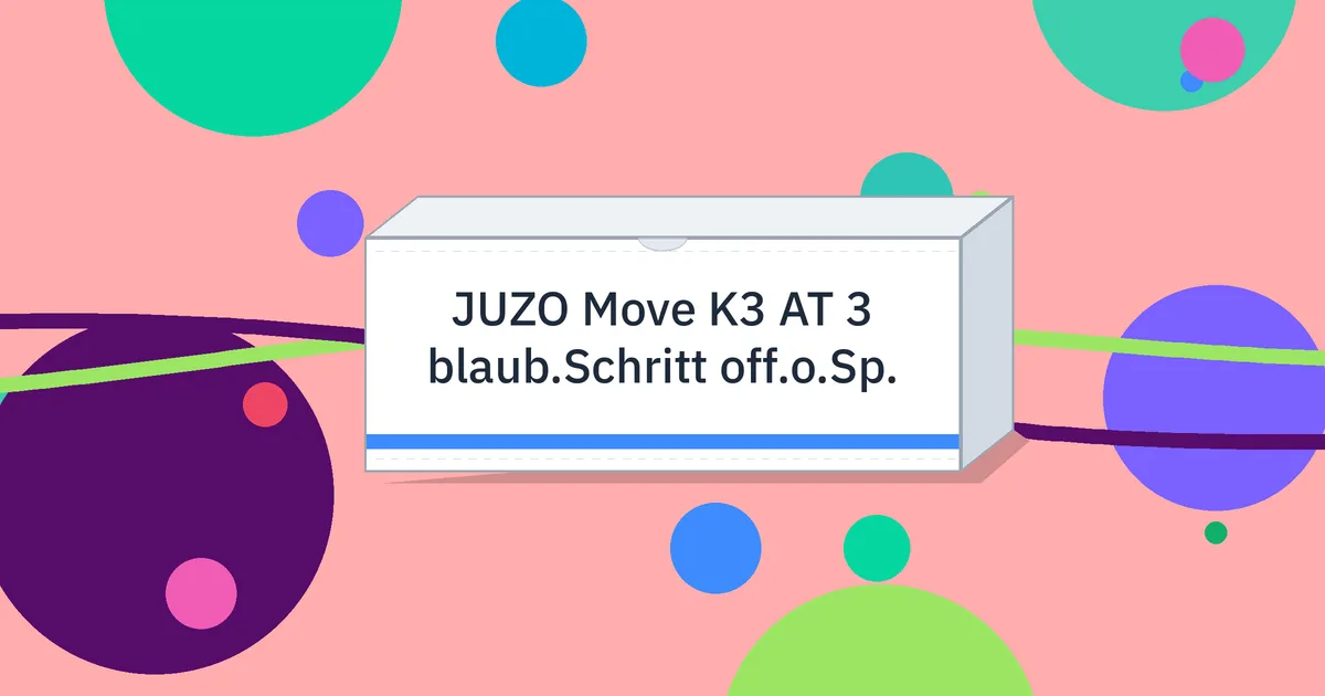 Symbolbild: Packung mit der Aufschrift JUZO Move K3 AT 3 blaub.Schritt off.o.Sp. (PZN 20679063) – Verfügbarkeit und Bezug in Apotheken in Frankfurt am Main