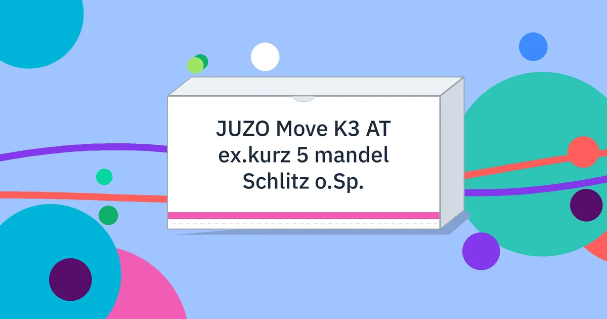 Symbolbild: Packung mit der Aufschrift JUZO Move K3 AT ex.kurz 5 mandel Schlitz o.Sp. (PZN 20682763) – Verfügbarkeit und Bezug in Apotheken in Frankfurt am Main