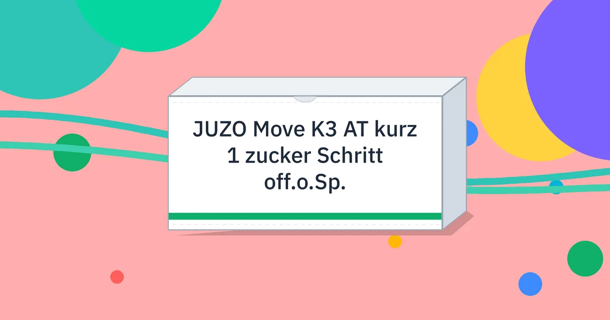 Symbolbild: Packung mit der Aufschrift JUZO Move K3 AT kurz 1 zucker Schritt off.o.Sp. (PZN 20684940) – Verfügbarkeit und Bezug in Apotheken in Frankfurt am Main