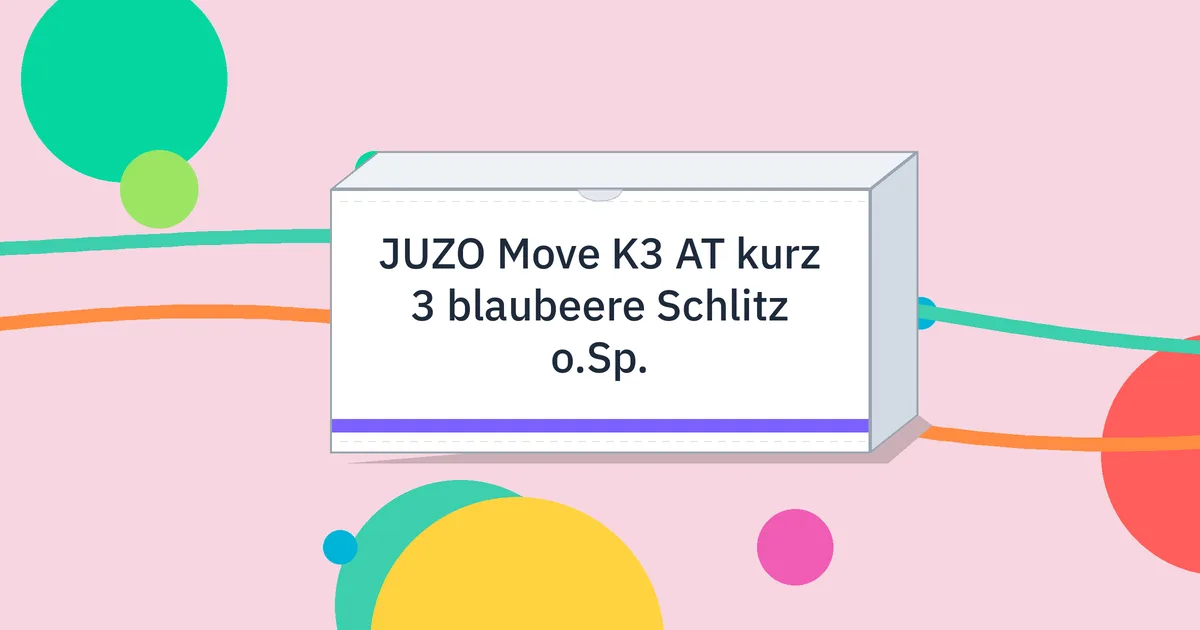 Symbolbild: Packung mit der Aufschrift JUZO Move K3 AT kurz 3 blaubeere Schlitz o.Sp. (PZN 20685767) – Verfügbarkeit und Bezug in Apotheken in Frankfurt am Main