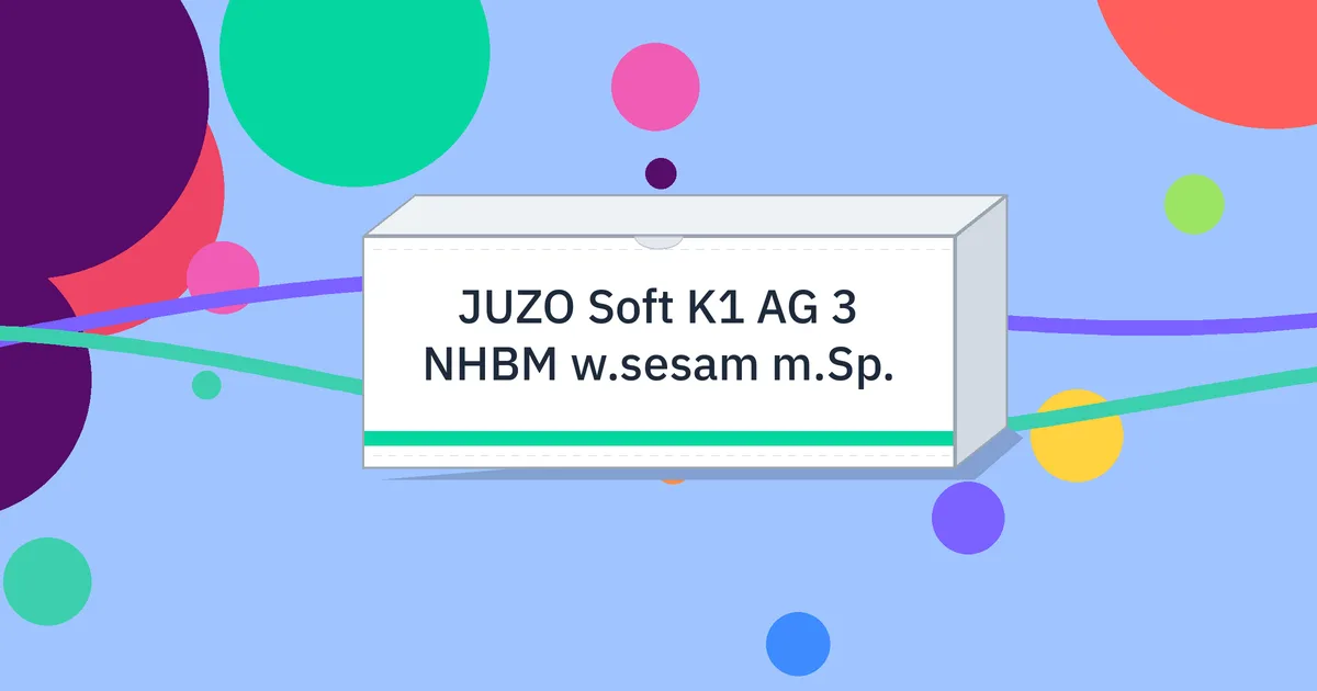 Symbolbild: Packung mit der Aufschrift JUZO Soft K1 AG 3 NHBM w.sesam m.Sp. (PZN 15015378) – Verfügbarkeit und Bezug in Apotheken in Frankfurt am Main