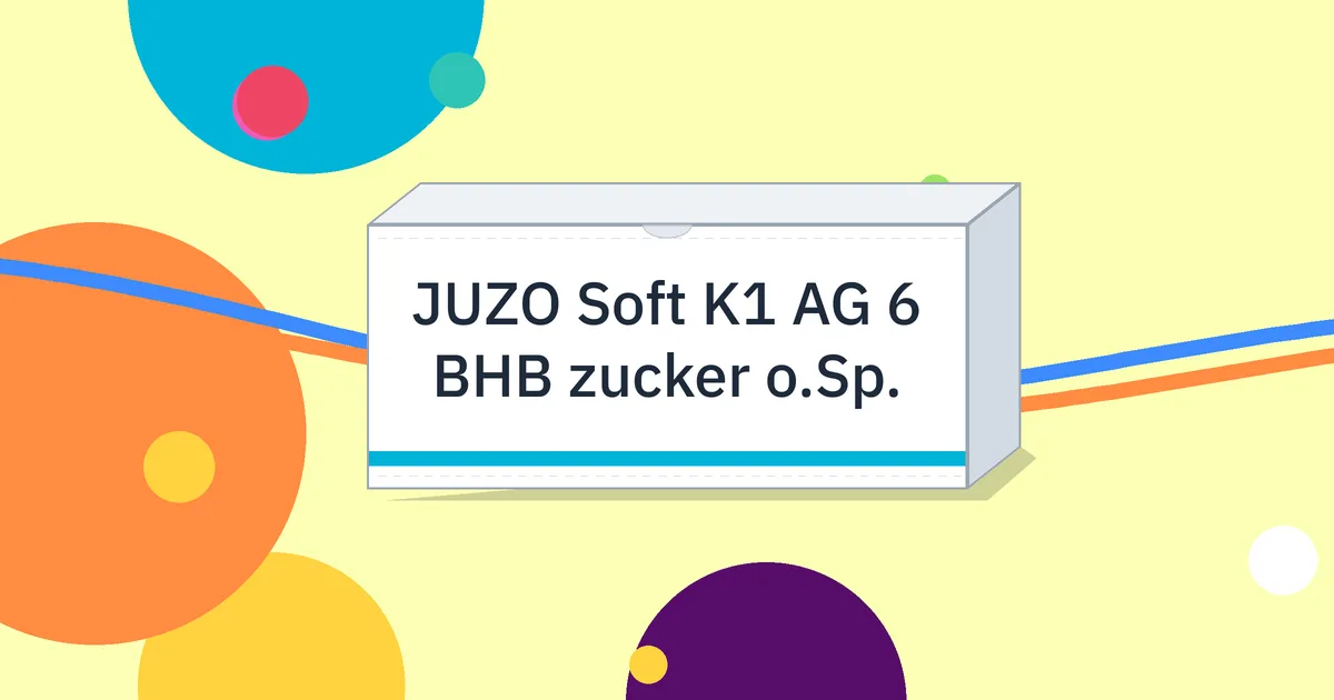 Symbolbild: Packung mit der Aufschrift JUZO Soft K1 AG 6 BHB zucker o.Sp. (PZN 14821309) – Verfügbarkeit und Bezug in Apotheken in Frankfurt am Main