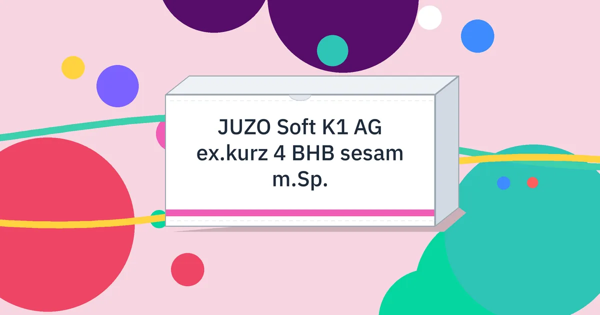 Symbolbild: Packung mit der Aufschrift JUZO Soft K1 AG ex.kurz 4 BHB sesam m.Sp. (PZN 14823484) – Verfügbarkeit und Bezug in Apotheken in Frankfurt am Main