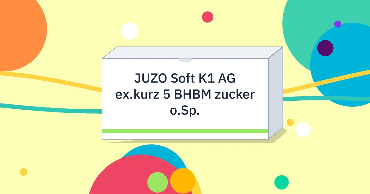 Symbolbild: Packung mit der Aufschrift JUZO Soft K1 AG ex.kurz 5 BHBM zucker o.Sp. (PZN 14858057) – Verfügbarkeit und Bezug in Apotheken in Frankfurt am Main