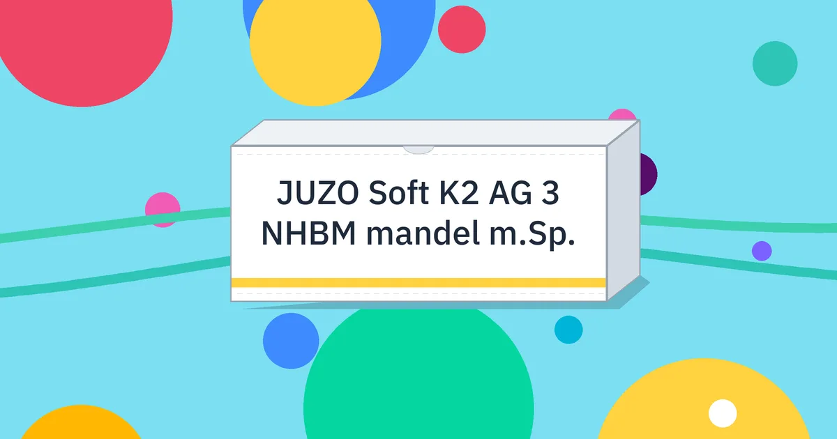 Symbolbild: Packung mit der Aufschrift JUZO Soft K2 AG 3 NHBM mandel m.Sp. (PZN 14997758) – Verfügbarkeit und Bezug in Apotheken in Frankfurt am Main