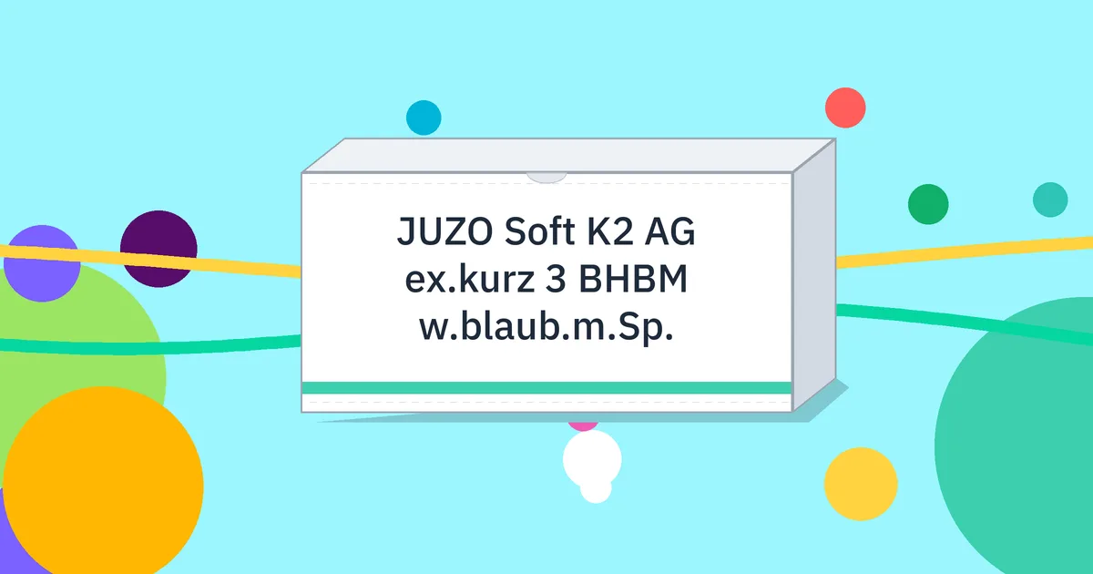 Symbolbild: Packung mit der Aufschrift JUZO Soft K2 AG ex.kurz 3 BHBM w.blaub.m.Sp. (PZN 14868274) – Verfügbarkeit und Bezug in Apotheken in Frankfurt am Main