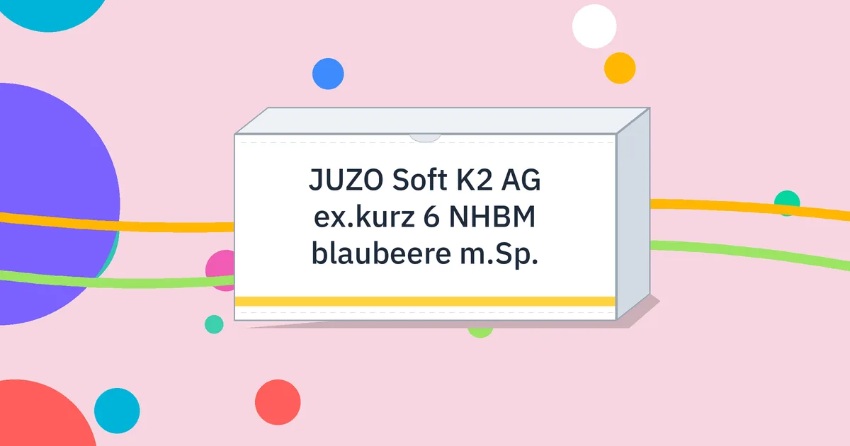 Symbolbild: Packung mit der Aufschrift JUZO Soft K2 AG ex.kurz 6 NHBM blaubeere m.Sp. (PZN 15022964) – Verfügbarkeit und Bezug in Apotheken in Frankfurt am Main