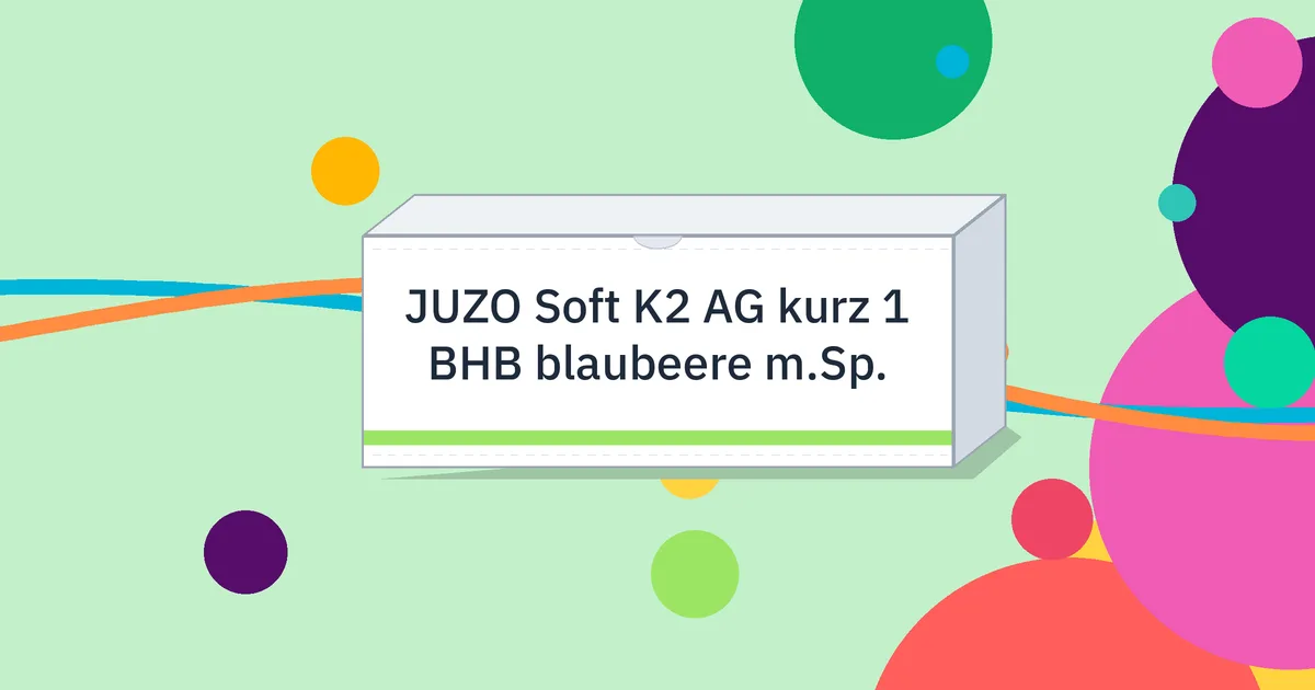 Symbolbild: Packung mit der Aufschrift JUZO Soft K2 AG kurz 1 BHB blaubeere m.Sp. (PZN 14826229) – Verfügbarkeit und Bezug in Apotheken in Frankfurt am Main