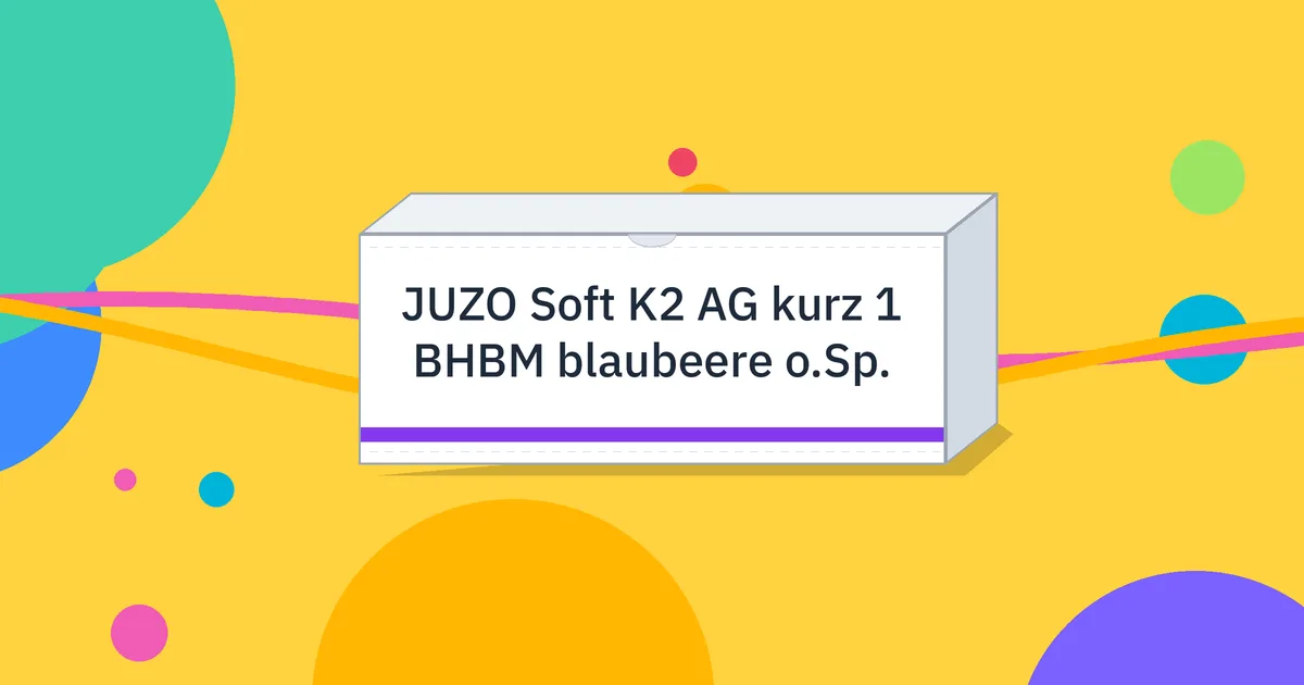 Symbolbild: Packung mit der Aufschrift JUZO Soft K2 AG kurz 1 BHBM blaubeere o.Sp. (PZN 14861651) – Verfügbarkeit und Bezug in Apotheken in Frankfurt am Main