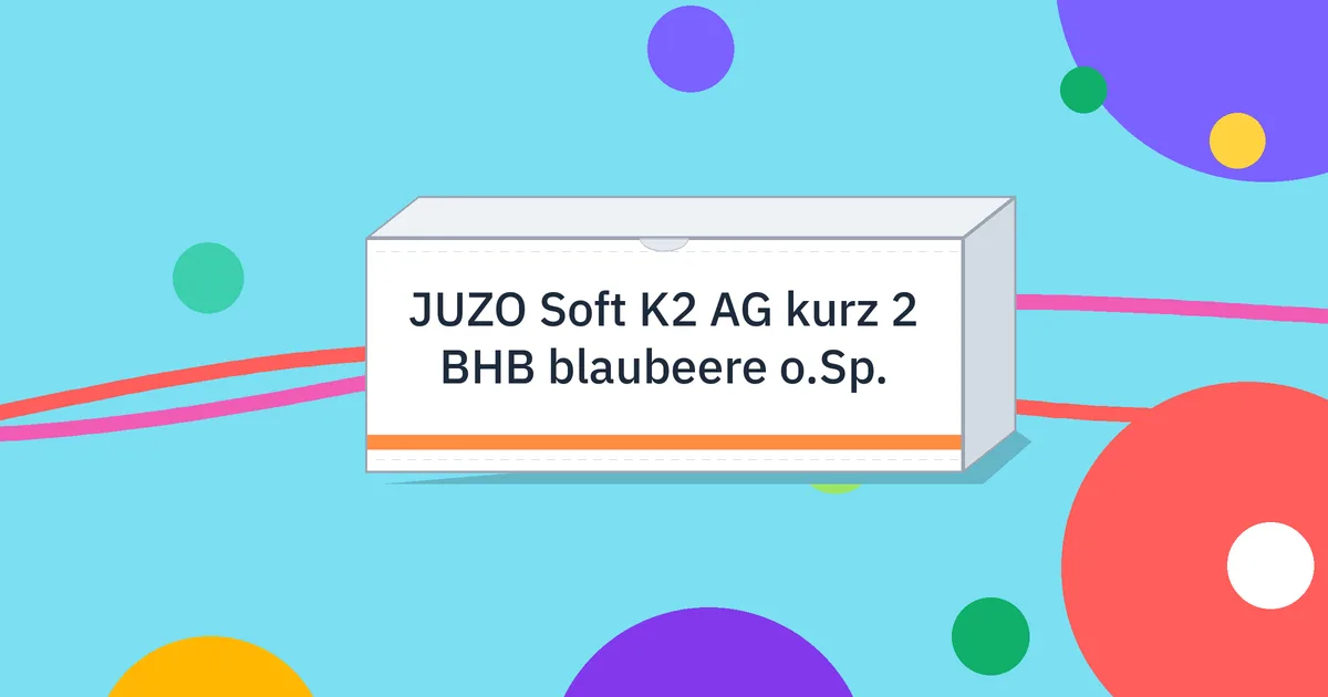 Symbolbild: Packung mit der Aufschrift JUZO Soft K2 AG kurz 2 BHB blaubeere o.Sp. (PZN 14826904) – Verfügbarkeit und Bezug in Apotheken in Frankfurt am Main