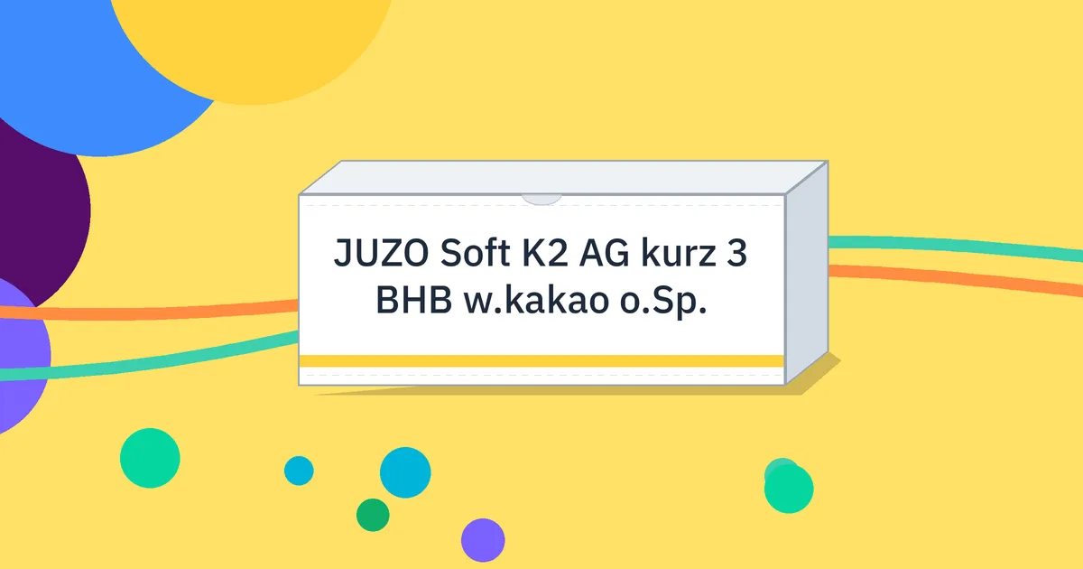 Symbolbild: Packung mit der Aufschrift JUZO Soft K2 AG kurz 3 BHB w.kakao o.Sp. (PZN 14843038) – Verfügbarkeit und Bezug in Apotheken in Frankfurt am Main