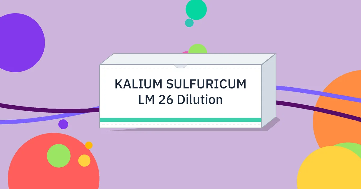 Symbolbild: Packung mit der Aufschrift KALIUM SULFURICUM LM 26 Dilution (PZN 12926464) – Verfügbarkeit und Bezug in Apotheken in Frankfurt am Main