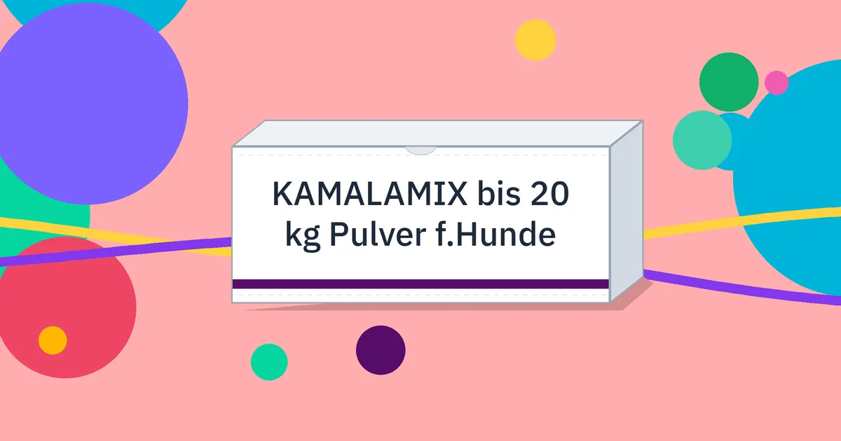 Symbolbild: Packung mit der Aufschrift KAMALAMIX bis 20 kg Pulver f.Hunde (PZN 16906731) – Verfügbarkeit und Bezug in Apotheken in Frankfurt am Main
