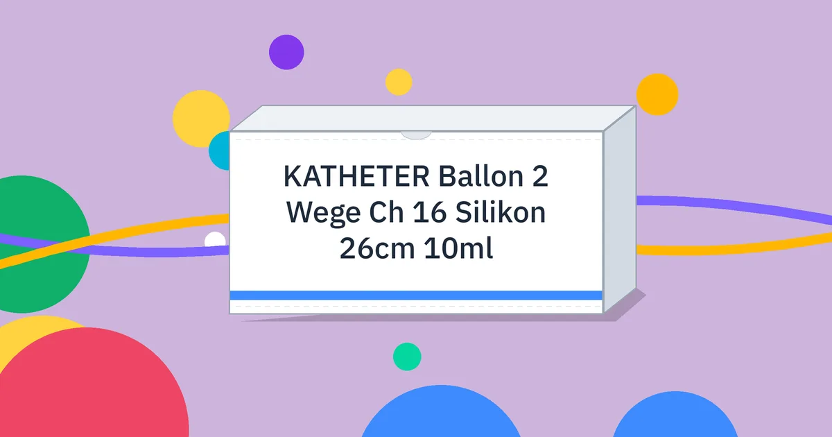 Symbolbild: Packung mit der Aufschrift KATHETER Ballon 2 Wege Ch 16 Silikon 26cm 10ml (PZN 06902459) – Verfügbarkeit und Bezug in Apotheken in Frankfurt am Main