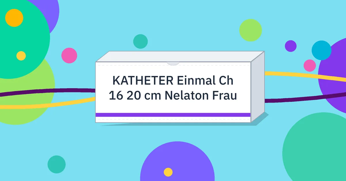 Symbolbild: Packung mit der Aufschrift KATHETER Einmal Ch 16 20 cm Nelaton Frau (PZN 01729938) – Verfügbarkeit und Bezug in Apotheken in Frankfurt am Main