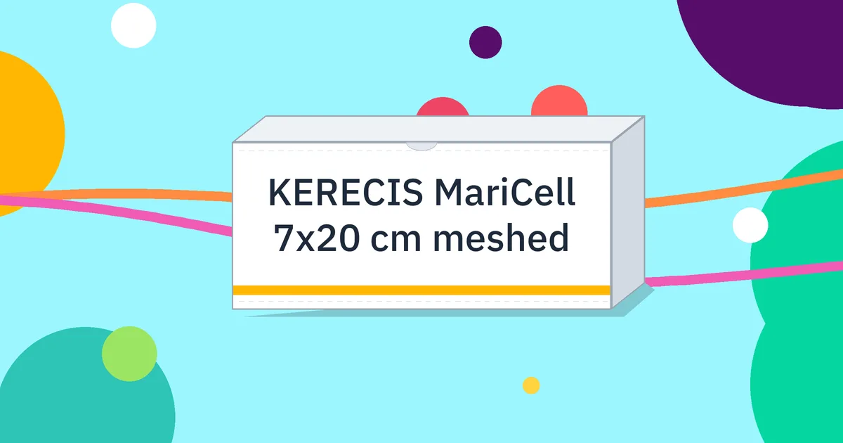 Symbolbild: Packung mit der Aufschrift KERECIS MariCell 7x20 cm meshed (PZN 20521451) – Verfügbarkeit und Bezug in Apotheken in Frankfurt am Main
