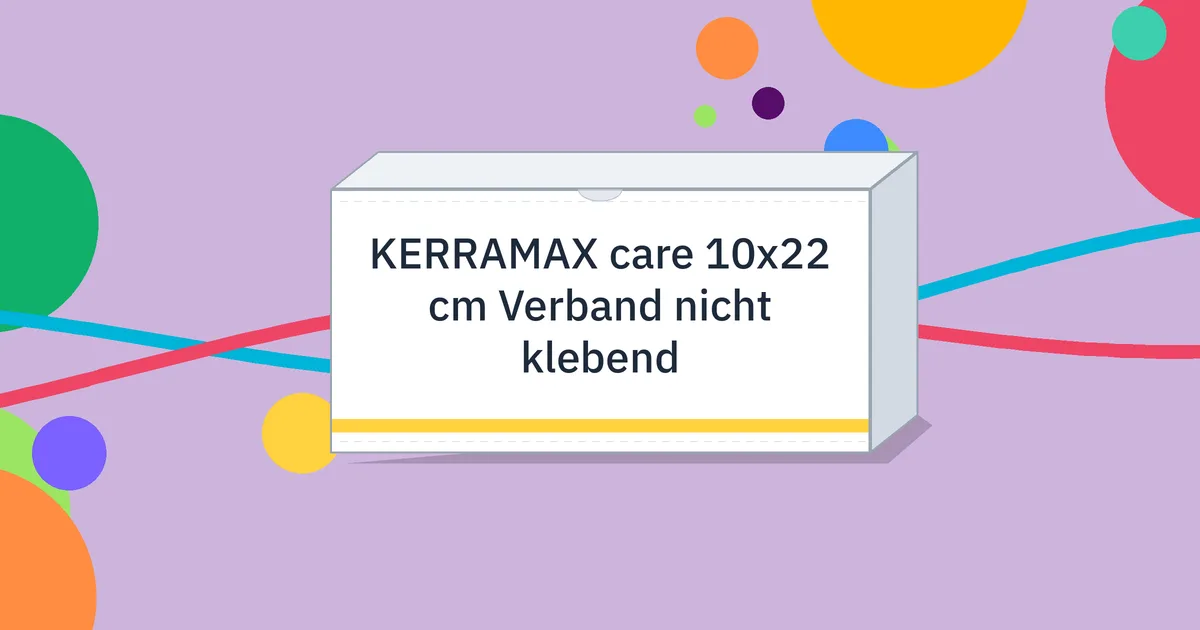 Symbolbild: Packung mit der Aufschrift KERRAMAX care 10x22 cm Verband nicht klebend (PZN 11140371) – Verfügbarkeit und Bezug in Apotheken in Frankfurt am Main