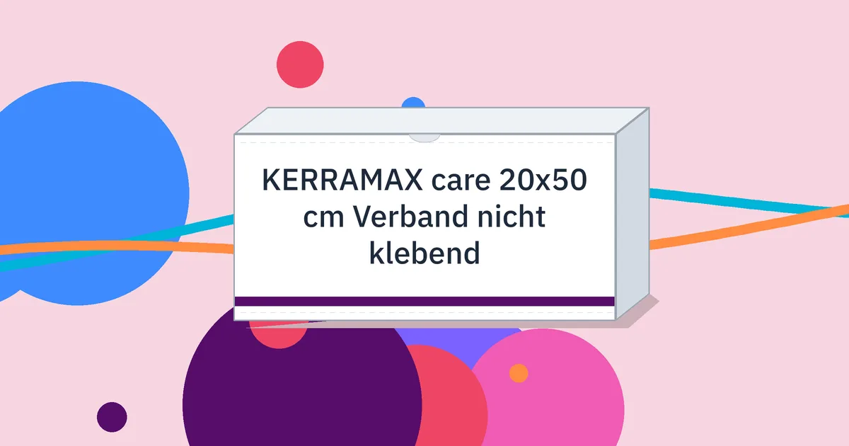 Symbolbild: Packung mit der Aufschrift KERRAMAX care 20x50 cm Verband nicht klebend (PZN 14056323) – Verfügbarkeit und Bezug in Apotheken in Frankfurt am Main