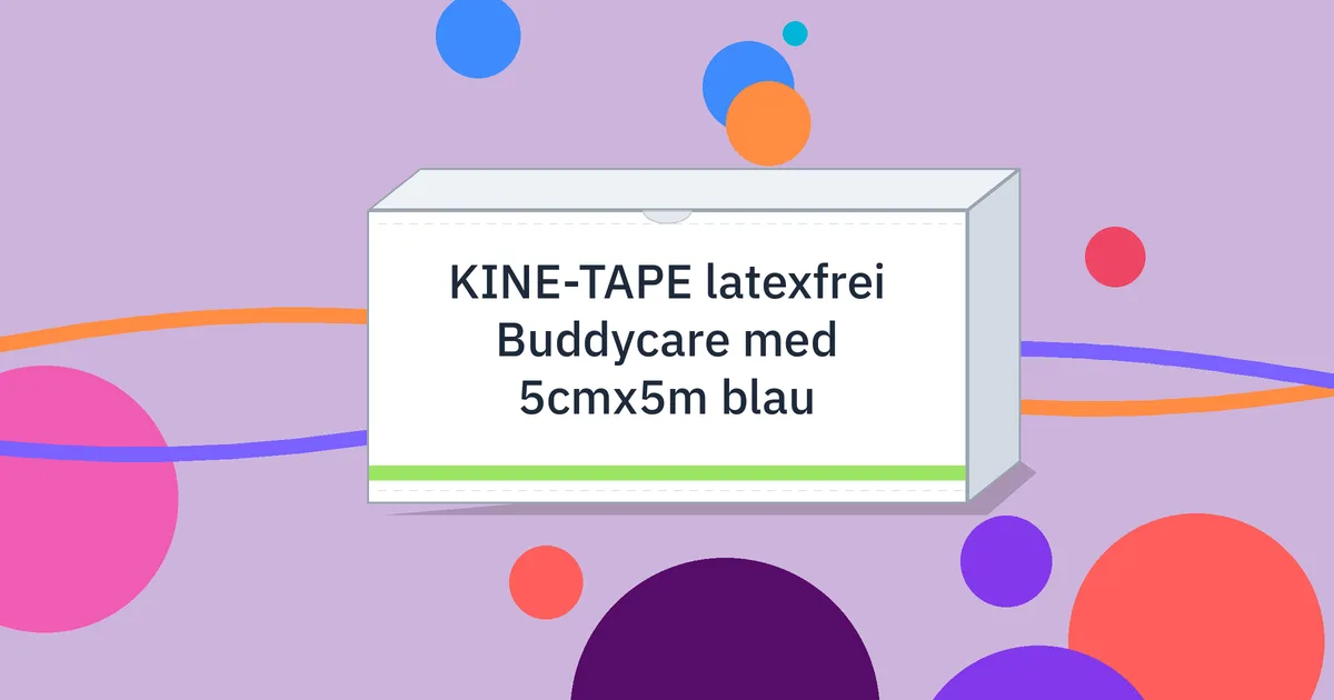 Symbolbild: Packung mit der Aufschrift KINE-TAPE latexfrei Buddycare med 5cmx5m blau (PZN 19169776) – Verfügbarkeit und Bezug in Apotheken in Frankfurt am Main