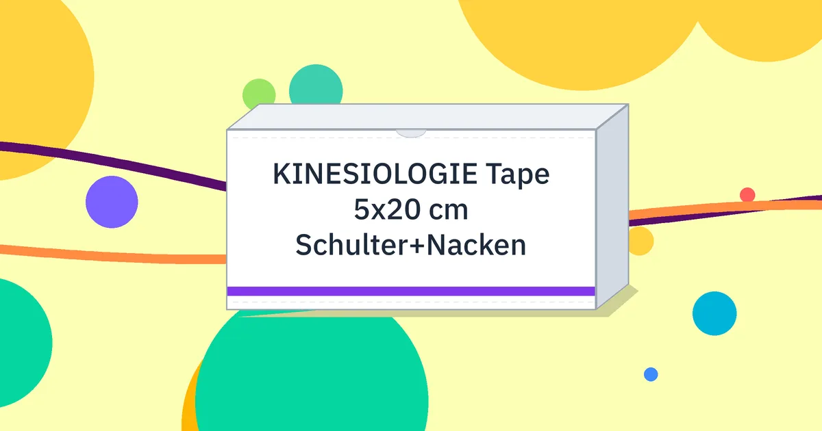 Symbolbild: Packung mit der Aufschrift KINESIOLOGIE Tape 5x20 cm Schulter+Nacken (PZN 12373516) – Verfügbarkeit und Bezug in Apotheken in Frankfurt am Main