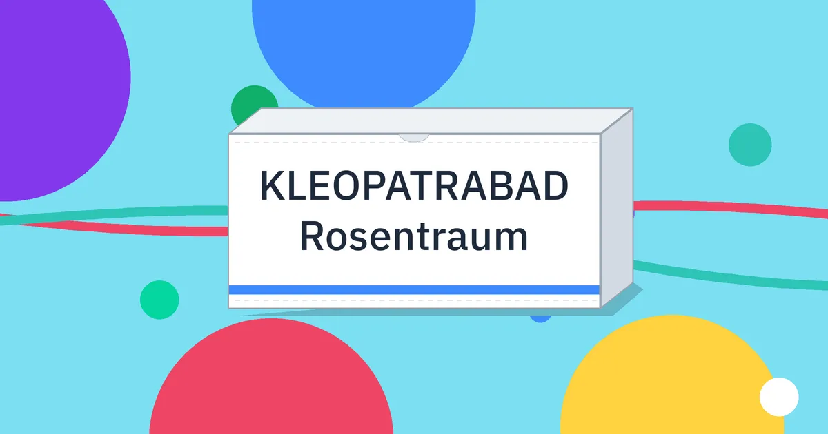 Symbolbild: Packung mit der Aufschrift KLEOPATRABAD Rosentraum (PZN 02821356) – Verfügbarkeit und Bezug in Apotheken in Frankfurt am Main