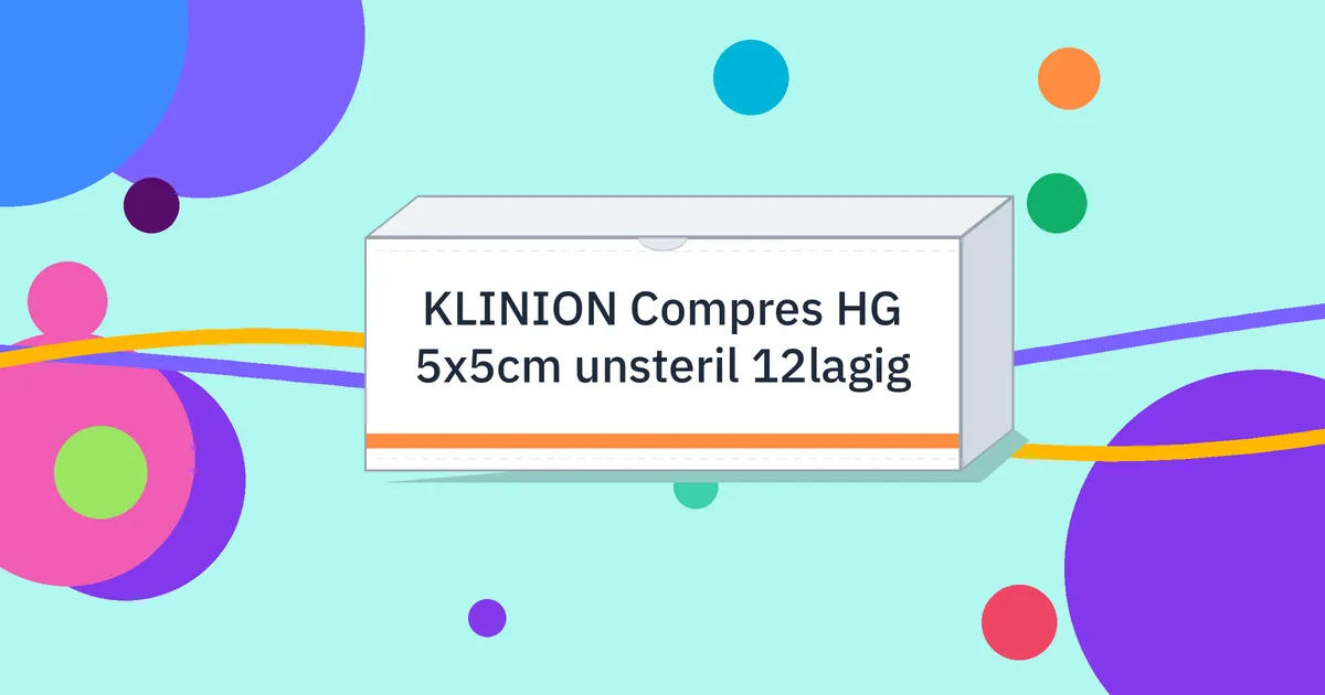 Symbolbild: Packung mit der Aufschrift KLINION Compres HG 5x5cm unsteril 12lagig (PZN 15878814) – Verfügbarkeit und Bezug in Apotheken in Frankfurt am Main