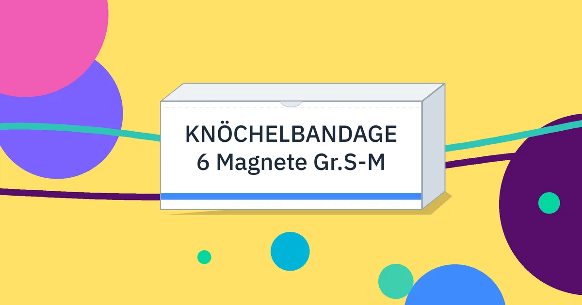 Symbolbild: Packung mit der Aufschrift KNÖCHELBANDAGE 6 Magnete Gr.S-M (PZN 01330981) – Verfügbarkeit und Bezug in Apotheken in Frankfurt am Main