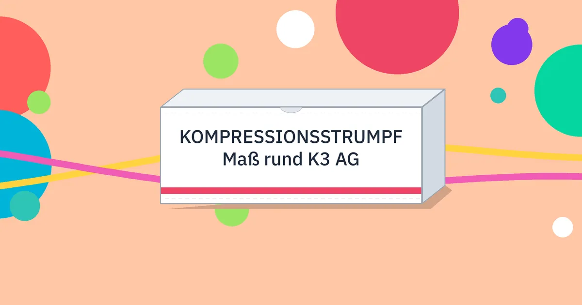 Symbolbild: Packung mit der Aufschrift KOMPRESSIONSSTRUMPF Maß rund K3 AG (PZN 10011683) – Verfügbarkeit und Bezug in Apotheken in Frankfurt am Main