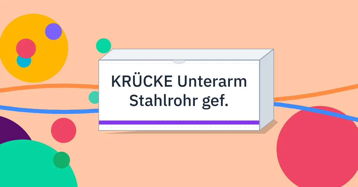 Symbolbild: Packung mit der Aufschrift KRÜCKE Unterarm Stahlrohr gef. (PZN 01742608) – Verfügbarkeit und Bezug in Apotheken in Frankfurt am Main