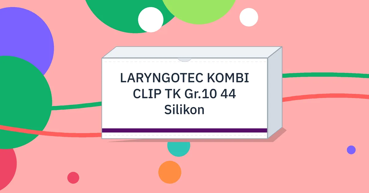 Symbolbild: Packung mit der Aufschrift LARYNGOTEC KOMBI CLIP TK Gr.10 44 Silikon (PZN 19186208) – Verfügbarkeit und Bezug in Apotheken in Frankfurt am Main