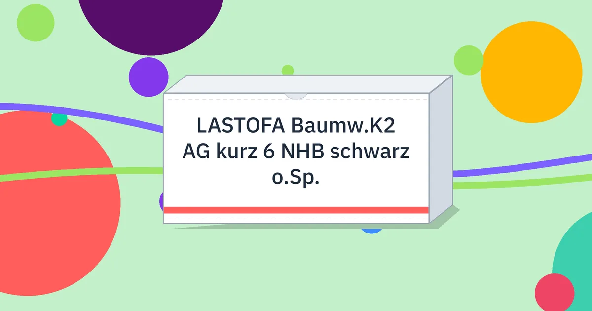 Symbolbild: Packung mit der Aufschrift LASTOFA Baumw.K2 AG kurz 6 NHB schwarz o.Sp. (PZN 01948557) – Verfügbarkeit und Bezug in Apotheken in Frankfurt am Main