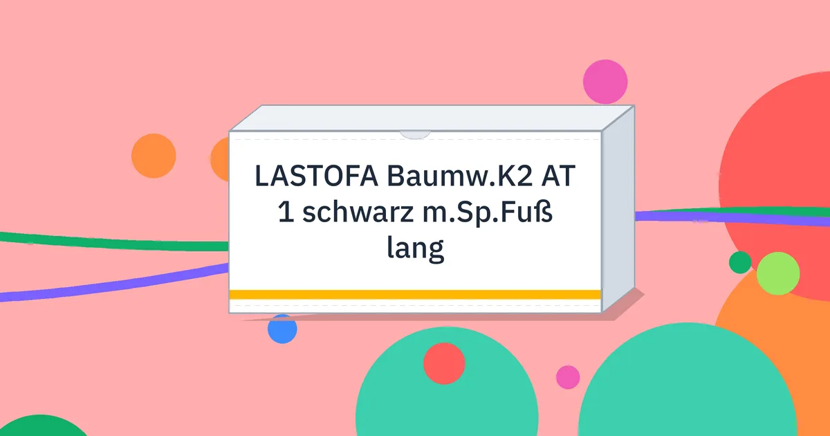 Symbolbild: Packung mit der Aufschrift LASTOFA Baumw.K2 AT 1 schwarz m.Sp.Fuß lang (PZN 01950086) – Verfügbarkeit und Bezug in Apotheken in Frankfurt am Main