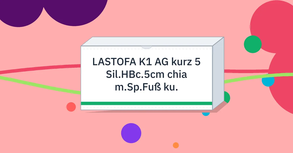 Symbolbild: Packung mit der Aufschrift LASTOFA K1 AG kurz 5 Sil.HBc.5cm chia m.Sp.Fuß ku. (PZN 13792907) – Verfügbarkeit und Bezug in Apotheken in Frankfurt am Main