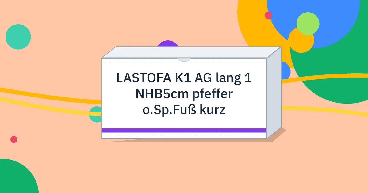 Symbolbild: Packung mit der Aufschrift LASTOFA K1 AG lang 1 NHB5cm pfeffer o.Sp.Fuß kurz (PZN 13789325) – Verfügbarkeit und Bezug in Apotheken in Frankfurt am Main