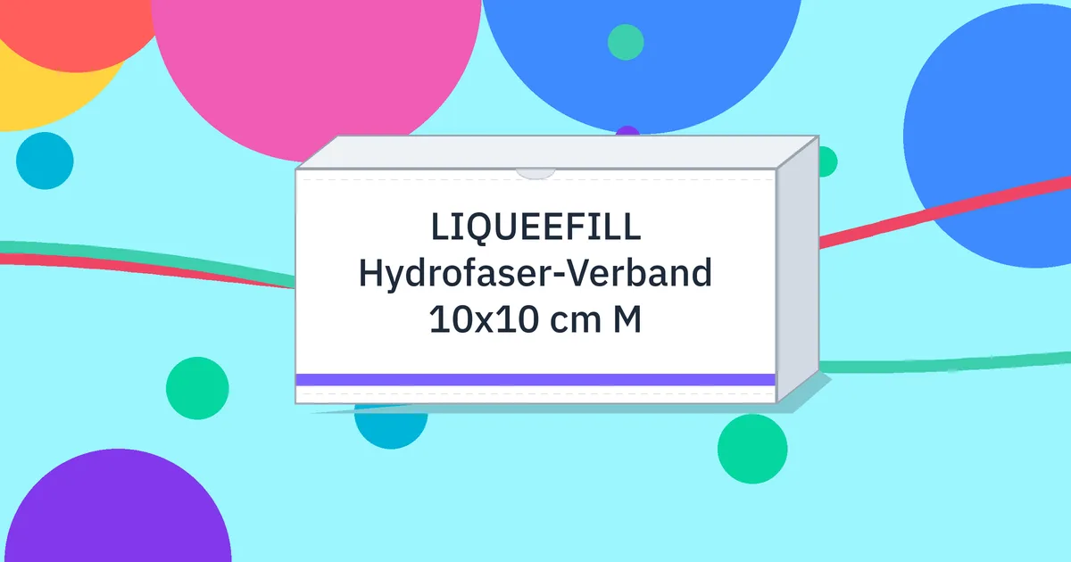 Symbolbild: Packung mit der Aufschrift LIQUEEFILL Hydrofaser-Verband 10x10 cm M (PZN 18769095) – Verfügbarkeit und Bezug in Apotheken in Frankfurt am Main