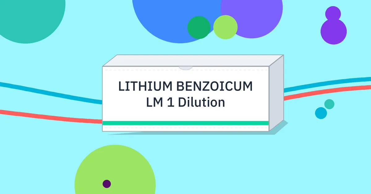 Symbolbild: Packung mit der Aufschrift LITHIUM BENZOICUM LM 1 Dilution (PZN 13531383) – Verfügbarkeit und Bezug in Apotheken in Frankfurt am Main