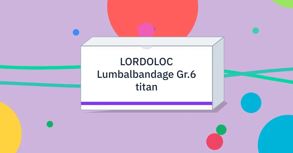 Symbolbild: Packung mit der Aufschrift LORDOLOC Lumbalbandage Gr.6 titan (PZN 03237174) – Verfügbarkeit und Bezug in Apotheken in Frankfurt am Main
