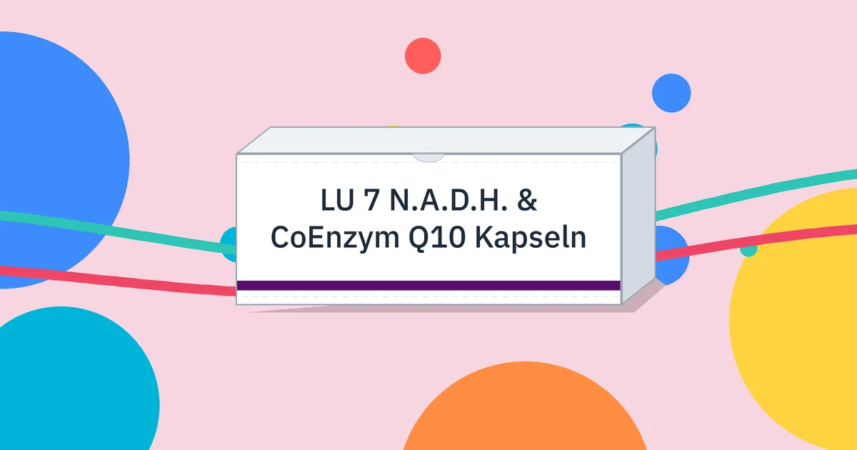 Symbolbild: Packung mit der Aufschrift LU 7 N.A.D.H. & CoEnzym Q10 Kapseln (PZN 04112368) – Verfügbarkeit und Bezug in Apotheken in Frankfurt am Main