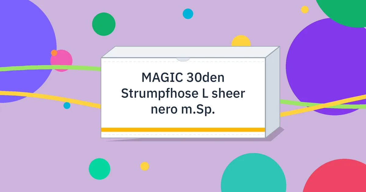 Symbolbild: Packung mit der Aufschrift MAGIC 30den Strumpfhose L sheer nero m.Sp. (PZN 16182368) – Verfügbarkeit und Bezug in Apotheken in Frankfurt am Main