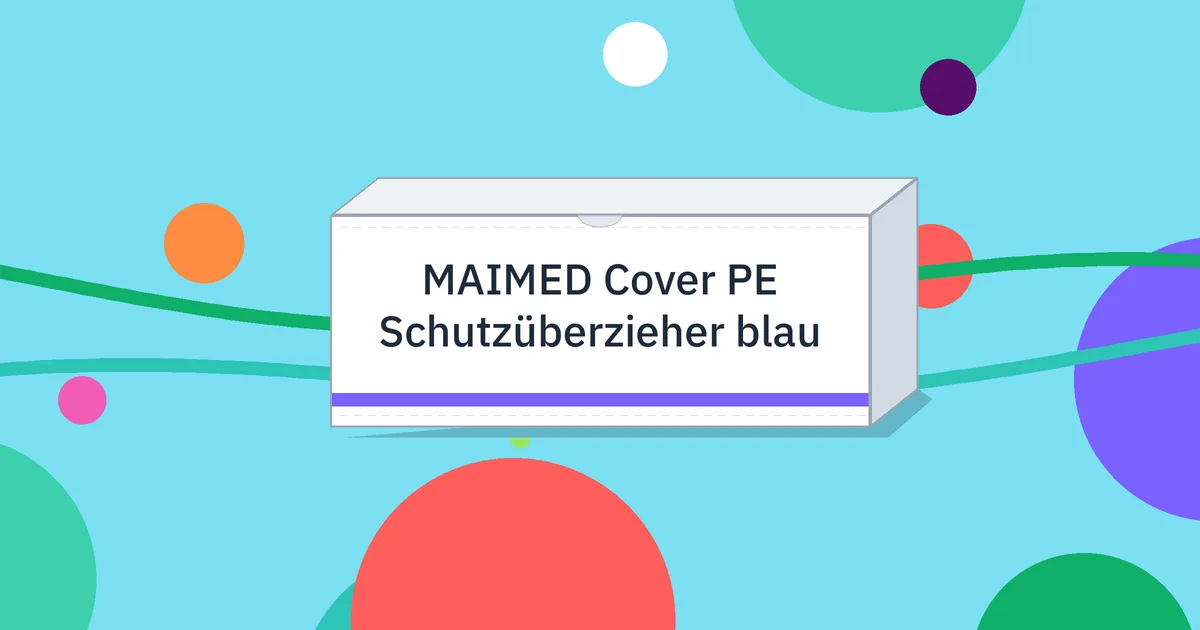 Symbolbild: Packung mit der Aufschrift MAIMED Cover PE Schutzüberzieher blau (PZN 06113886) – Verfügbarkeit und Bezug in Apotheken in Frankfurt am Main