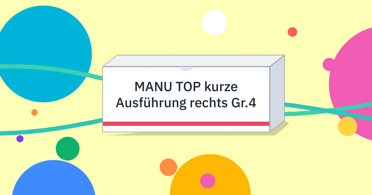 Symbolbild: Packung mit der Aufschrift MANU TOP kurze Ausführung rechts Gr.4 (PZN 02885445) – Verfügbarkeit und Bezug in Apotheken in Frankfurt am Main