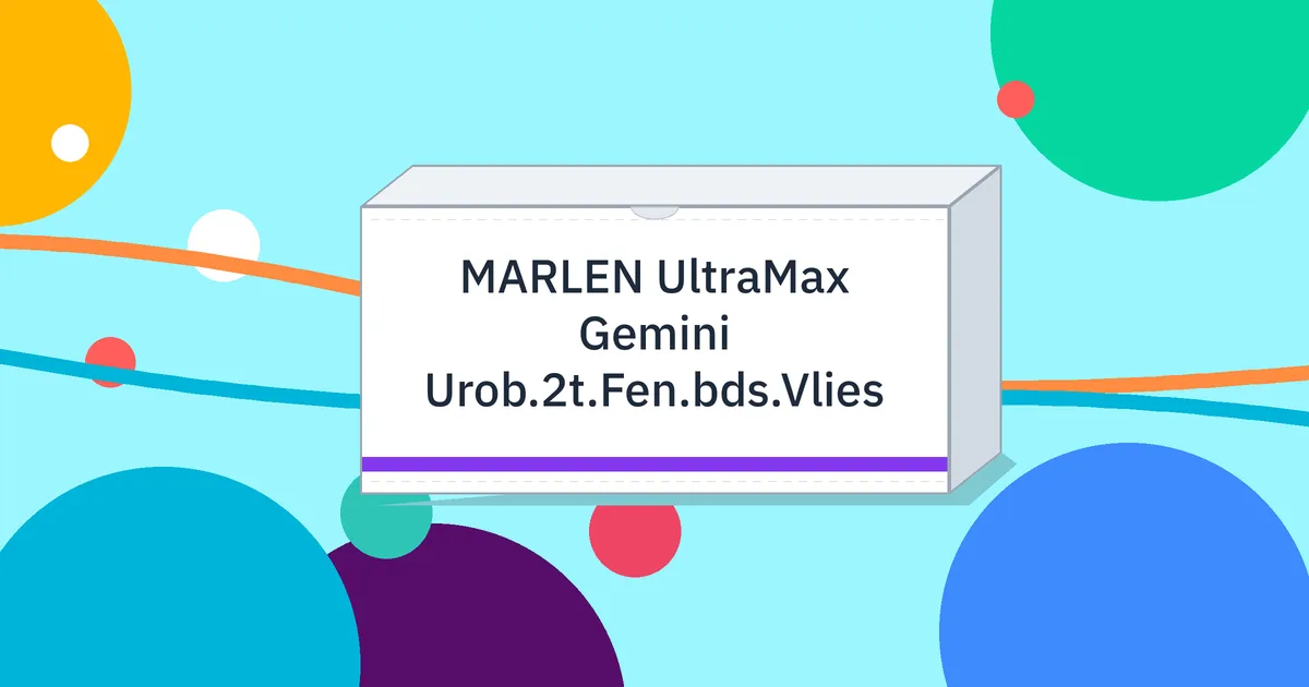 Symbolbild: Packung mit der Aufschrift MARLEN UltraMax Gemini Urob.2t.Fen.bds.Vlies (PZN 06783664) – Verfügbarkeit und Bezug in Apotheken in Frankfurt am Main