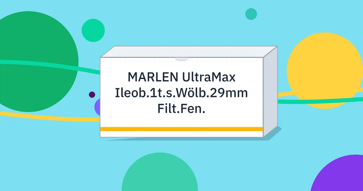 Symbolbild: Packung mit der Aufschrift MARLEN UltraMax Ileob.1t.s.Wölb.29mm Filt.Fen. (PZN 10741281) – Verfügbarkeit und Bezug in Apotheken in Frankfurt am Main