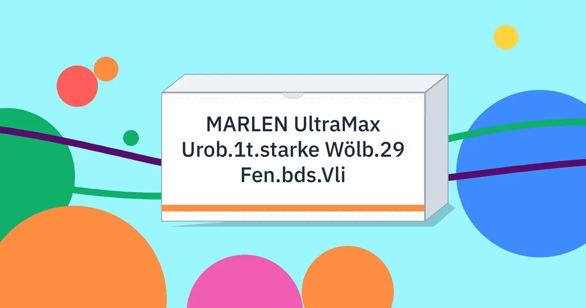 Symbolbild: Packung mit der Aufschrift MARLEN UltraMax Urob.1t.starke Wölb.29 Fen.bds.Vli (PZN 03293600) – Verfügbarkeit und Bezug in Apotheken in Frankfurt am Main