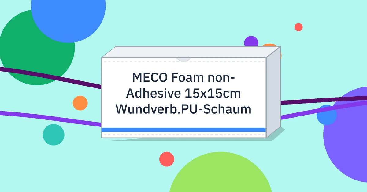 Symbolbild: Packung mit der Aufschrift MECO Foam non-Adhesive 15x15cm Wundverb.PU-Schaum (PZN 20090637) – Verfügbarkeit und Bezug in Apotheken in Frankfurt am Main