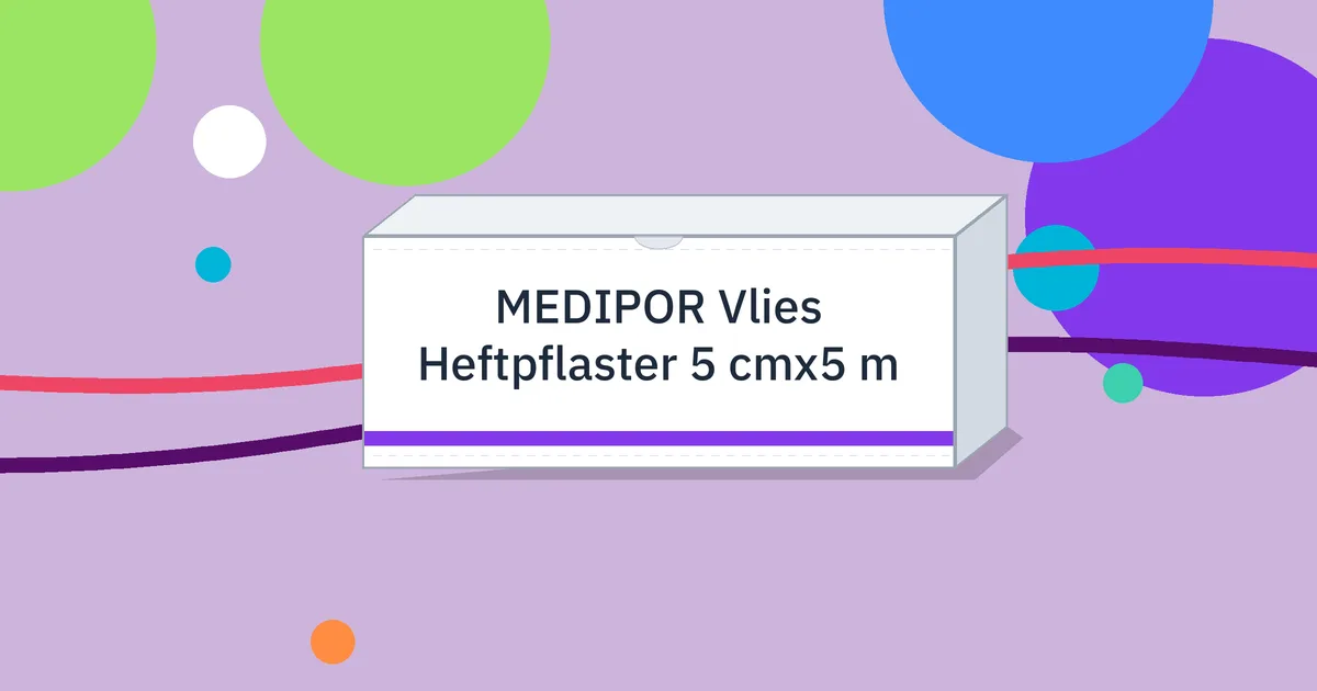 Symbolbild: Packung mit der Aufschrift MEDIPOR Vlies Heftpflaster 5 cmx5 m (PZN 00971815) – Verfügbarkeit und Bezug in Apotheken in Frankfurt am Main