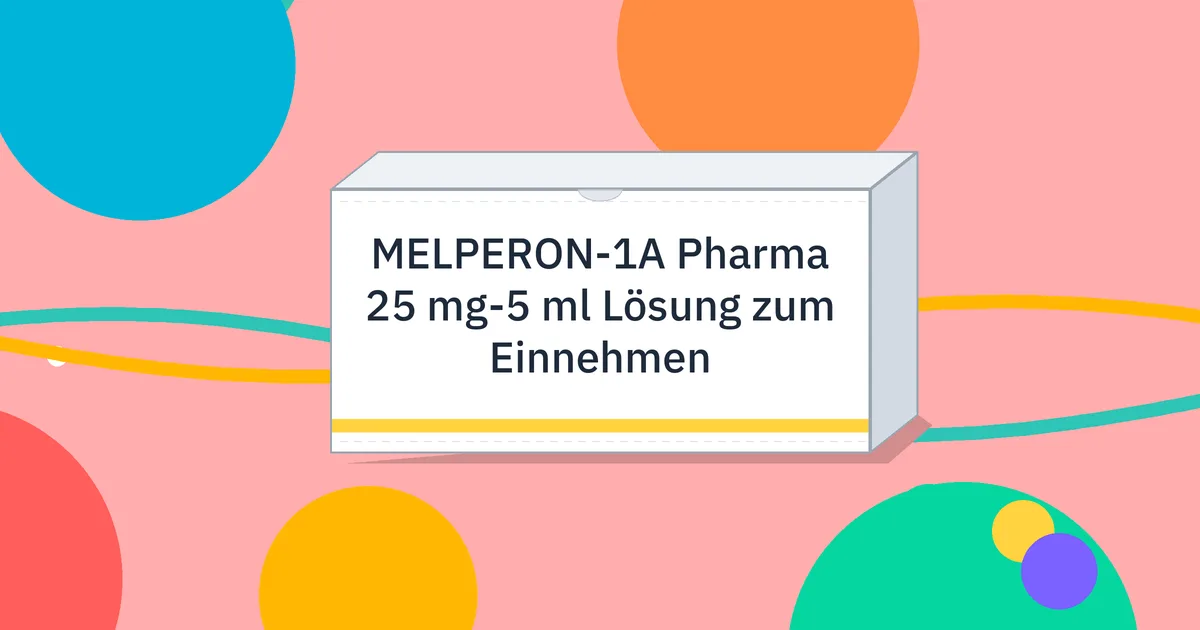 Symbolbild: Packung mit der Aufschrift MELPERON-1A Pharma 25 mg-5 ml Lösung zum Einnehmen (PZN 10334015) – Verfügbarkeit und Bezug in Apotheken in Frankfurt am Main